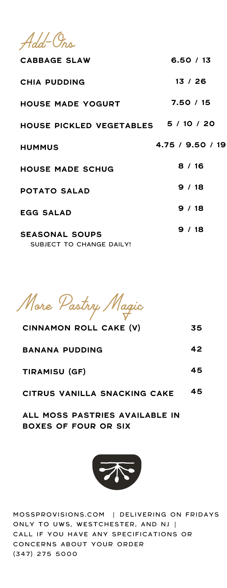 Moss Provisions Menu – Moss Cafe
