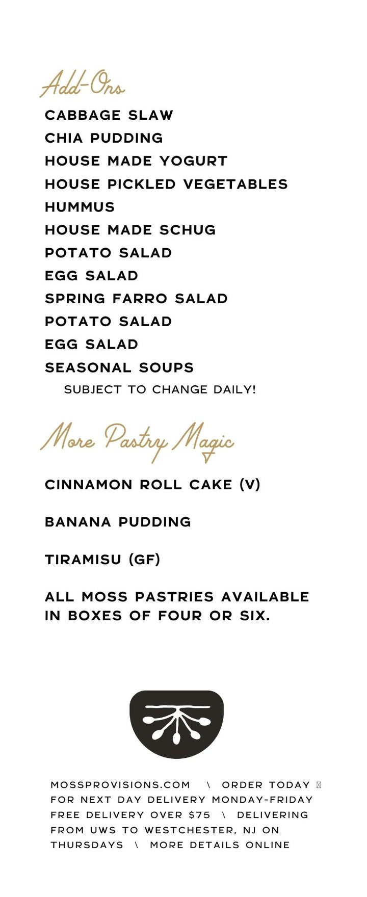 Moss Provisions Menu – Moss Cafe